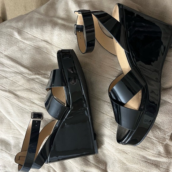 torrid | Shoes | Ankle Strap Patent Leather Wedge Sandals 85 Wide ...